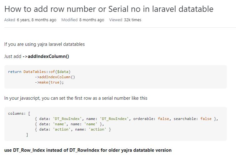 How To Add Row Number Or Serial No In Laravel Datatable Kios Merdeka